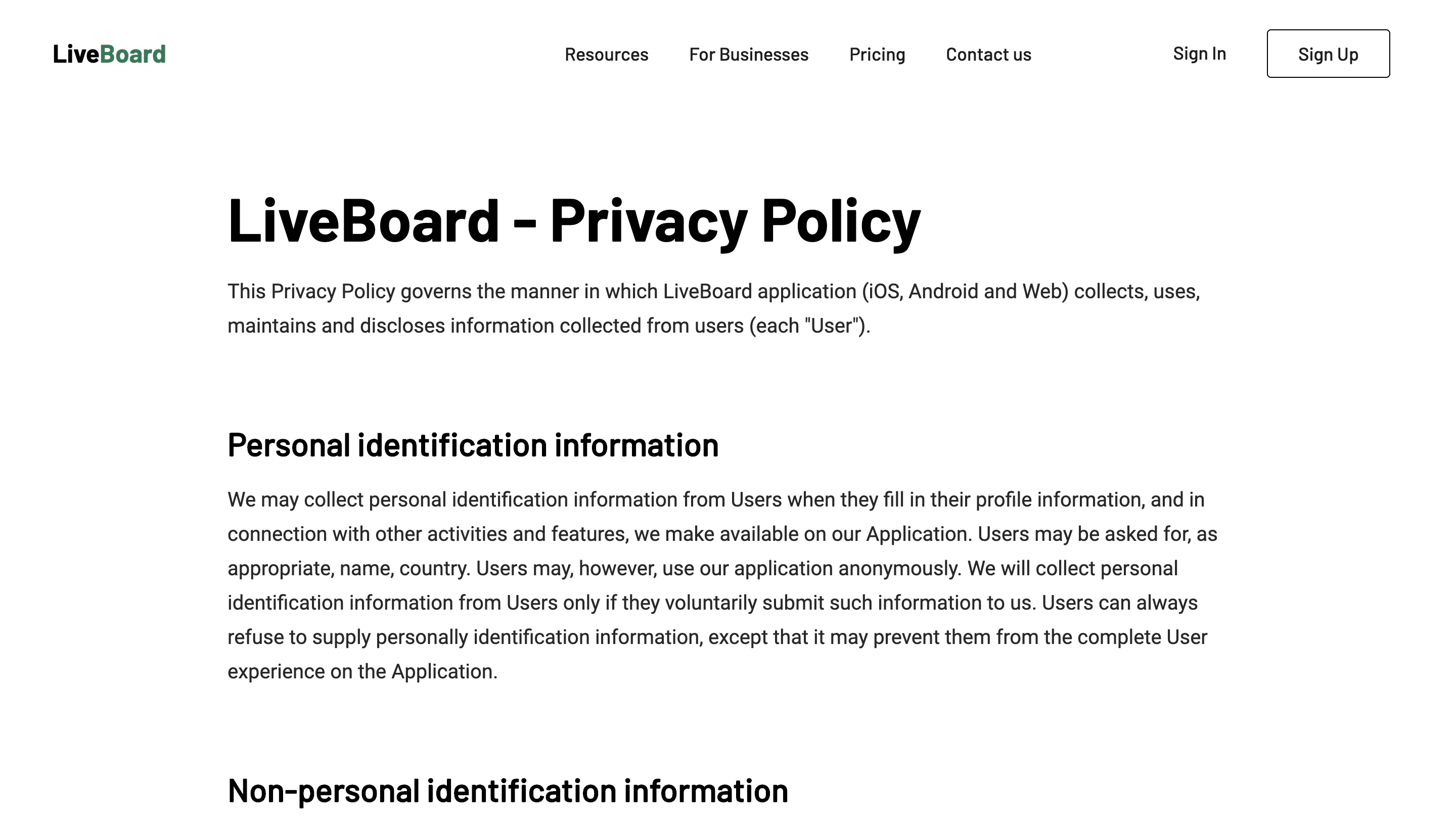 LiveBoard: Privacy Policy